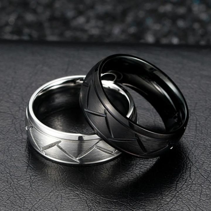 Fashion Black 8mm Groove Beveled Stainless Steel Ring Women's Brushed ...