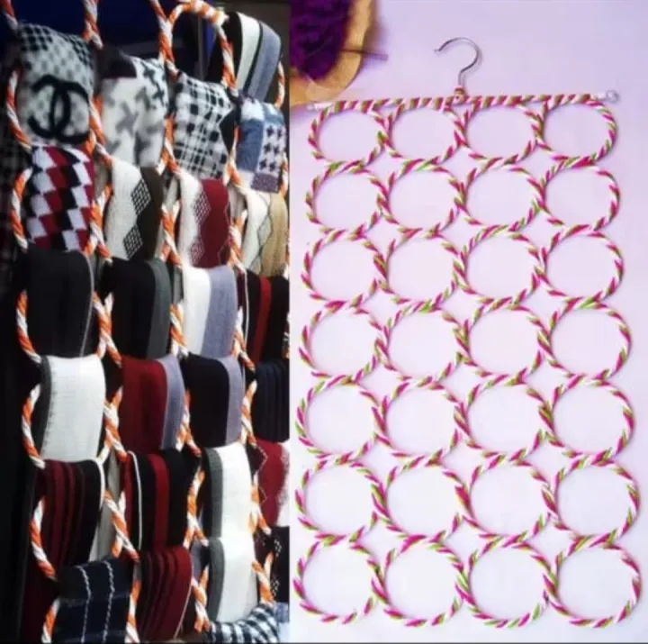 Multi use 28 Hole Ring Rope Scarf Wrap Shawl Storage Holder Hanger Tie ...