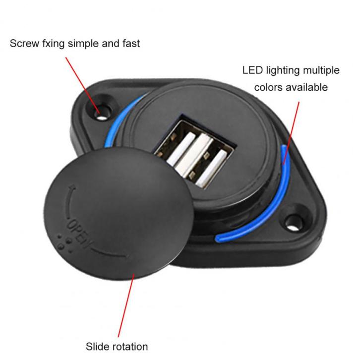 3.1A 12-24V Slide Lid Phone Car Bus Boat Dual USB Port Charger Power ...