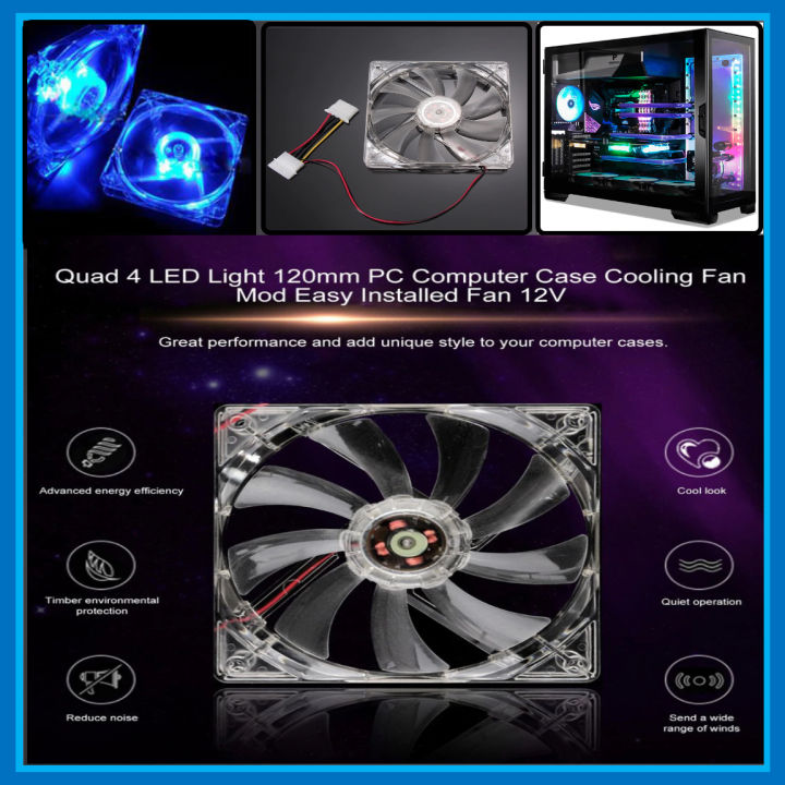 CPU Desktop Cooler Cooling Fan LED Light Radiator Neon Clear 120mm PC ...