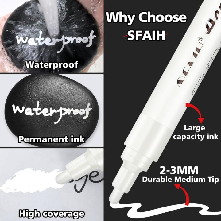 White Paint Markers Pens 4 Pack 23MM Medium Tip White out Markers for ...