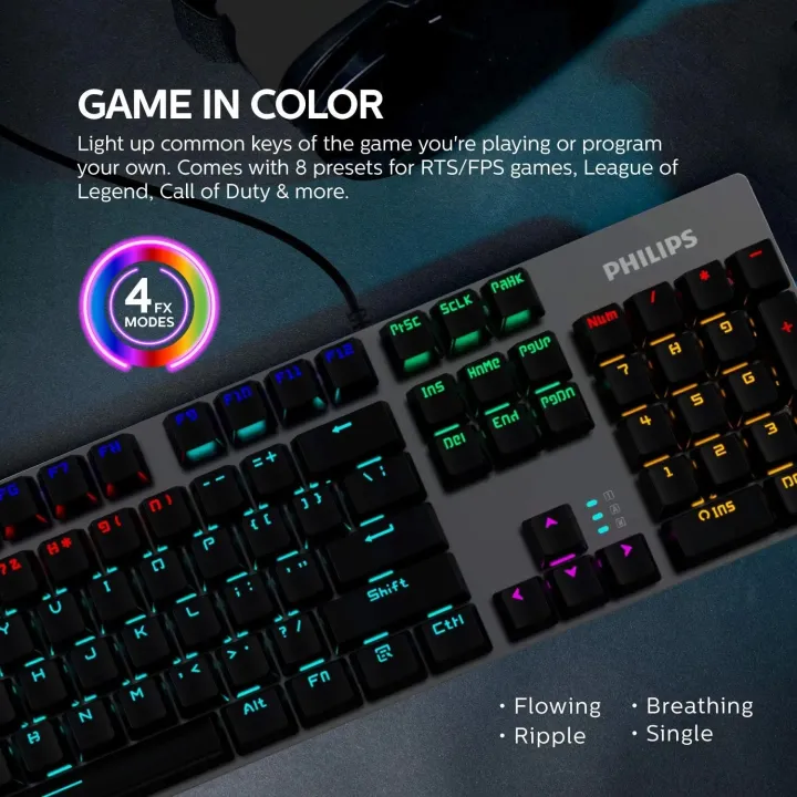 Philips G404 Mechanical Gaming Keyboard with RGB Color LED Lights ...