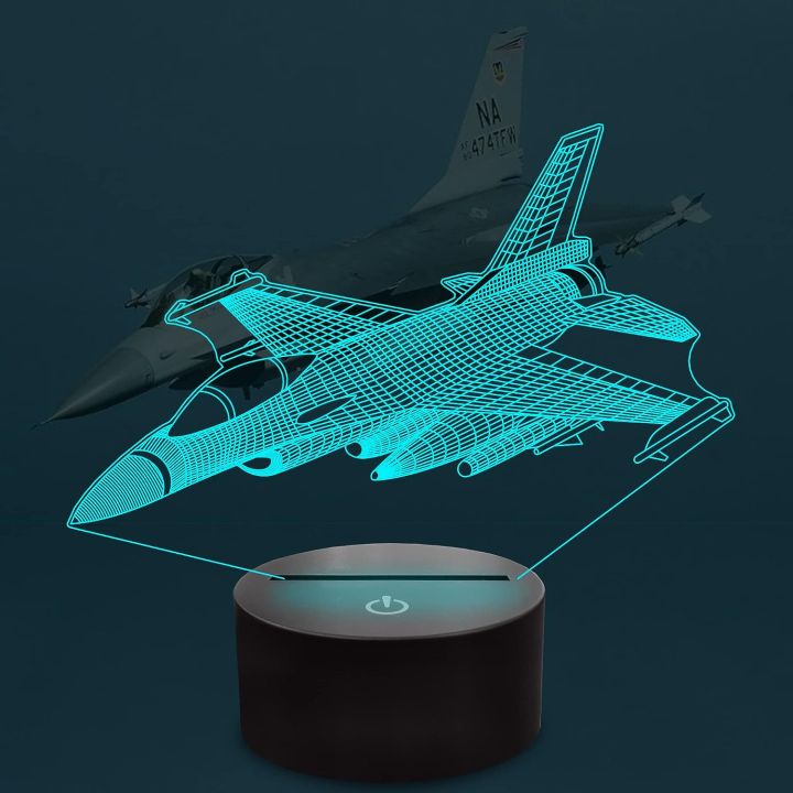 3D Visual Airplane Night Light Aircraft LED Desk Lamp 16 Colors Change ...