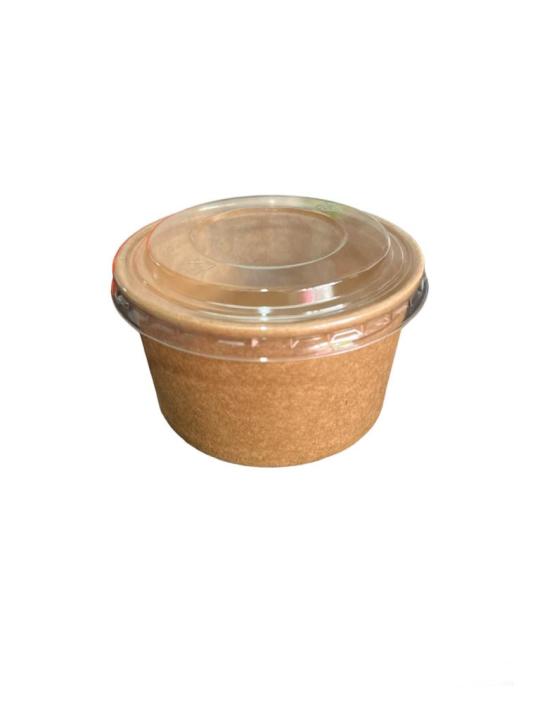Disposable Kraft Paper Tub 200ml Kraft Curry Bowl with Transparent Lid ...