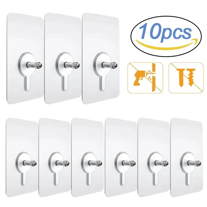 10pcs Strong Self Adhesive Punch Free Wall Hooks Nail Mounting Rack ...