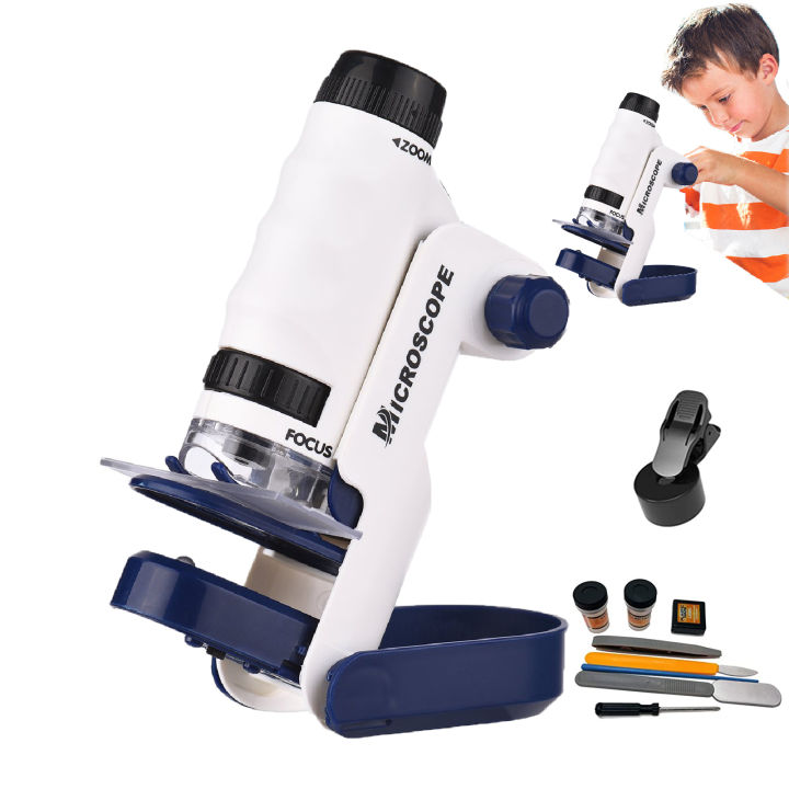 Kids Science Microscope Toy Kit 60-120x Educational Mini Pocket ...
