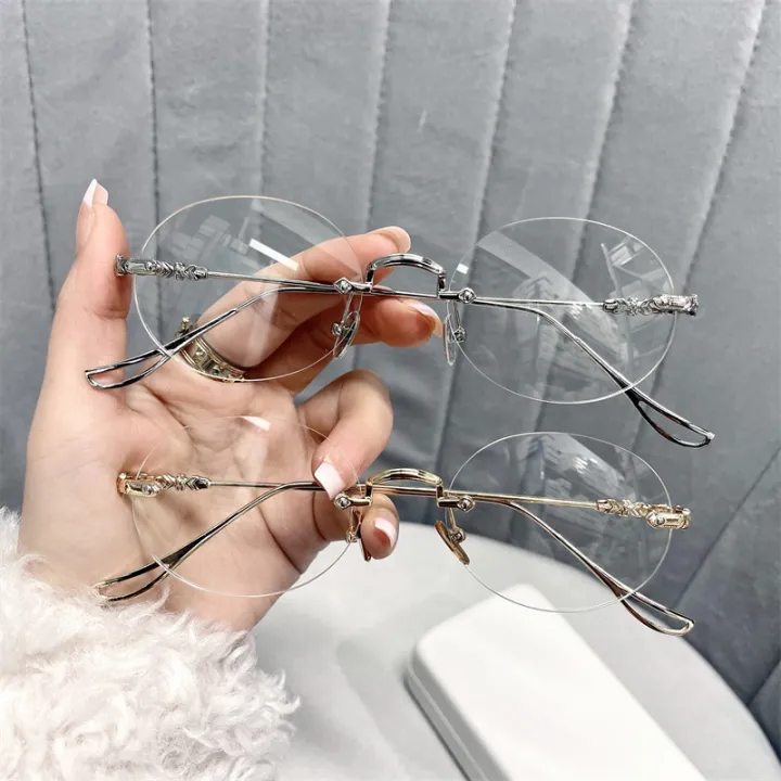 Fashion Oval Rimless Frame Reading Glasses Women Men Luxury Presbyopic ...