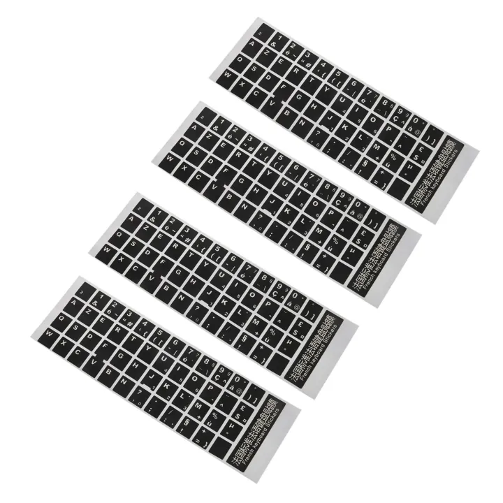 4X White Letters French Azerty Keyboard Sticker Cover Black for Laptop ...