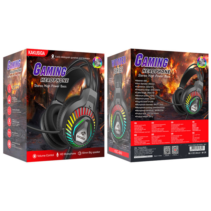KAKUSIGA KSC-849 RGB Professional Gaming Headset Wired Headphone USB+3 ...