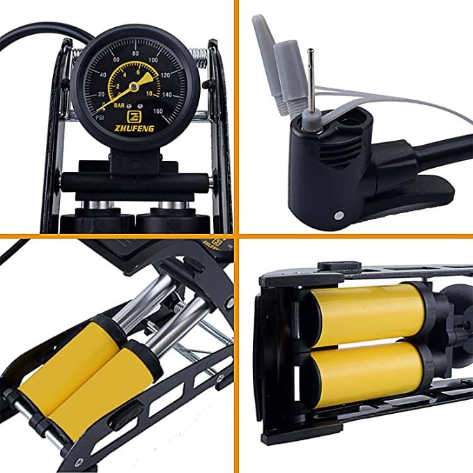 Buster High Pressure 160 PSI Aluminum Body Double Barrel Air Foot Pump ...