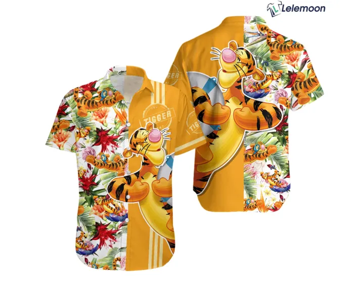 Tigger Hawaiian Shirts Fashion Men's Women's Short Sleeve Shirts Disney ...