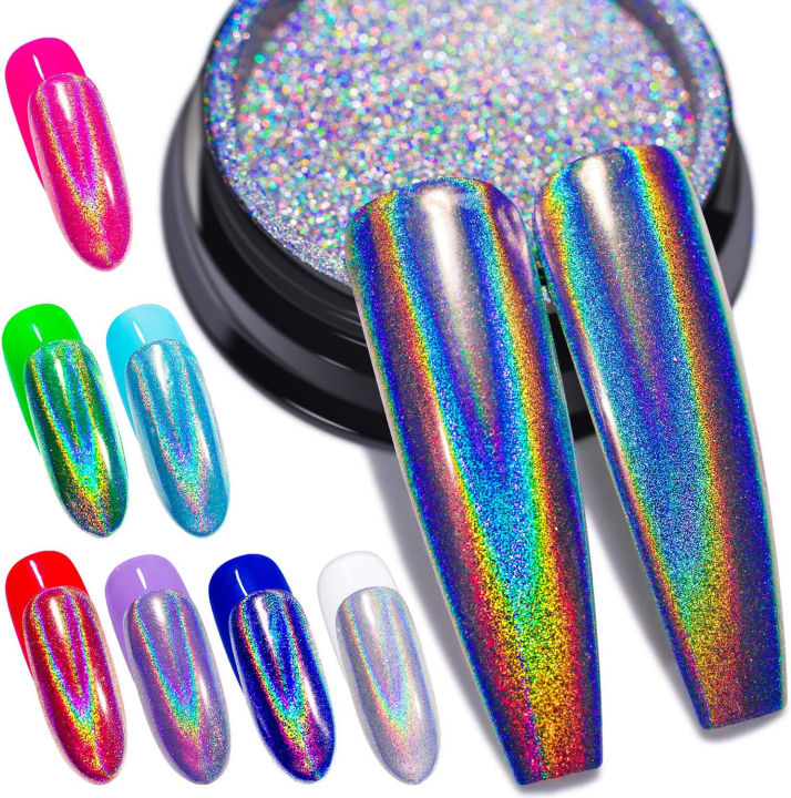 Halloween Laser Silver Nail Mirror Powder, Super Flash Rainbow Silver ...