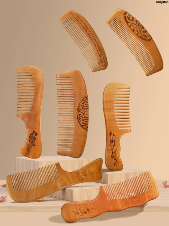 Kuejutan【2025 Version】 Natural Peach Wood Comb Anti-static Wide Tooth ...