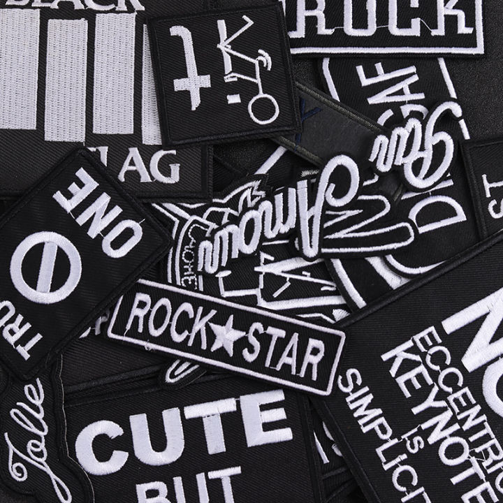 【HOT】 DIY Black White Written Words Patch Embroidered Cute Badges ...