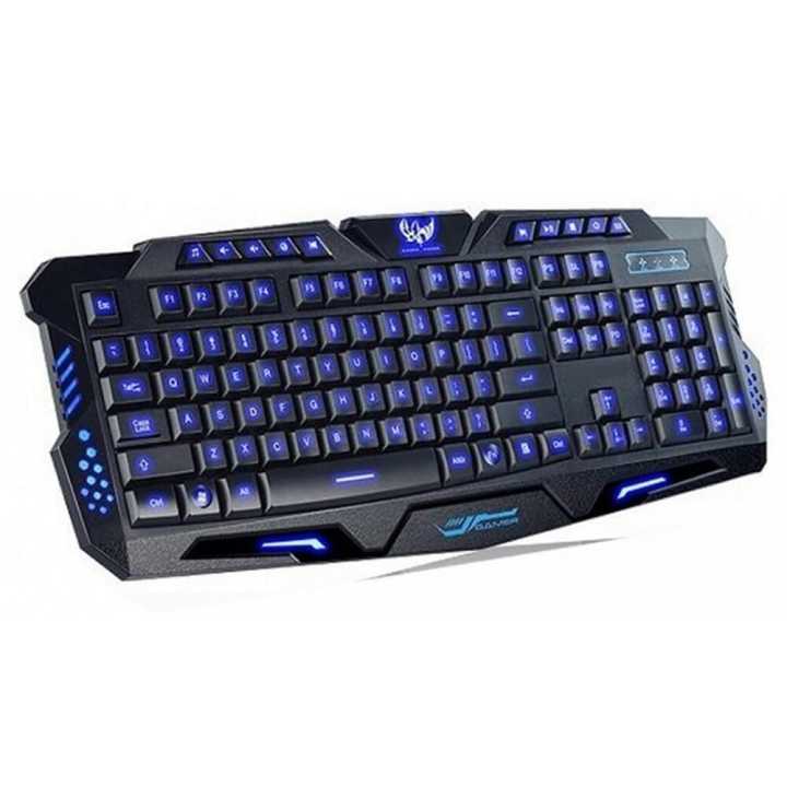 Gaming Keyboard M200 backlit LED 3 colour Illumination Red Blue Purple ...