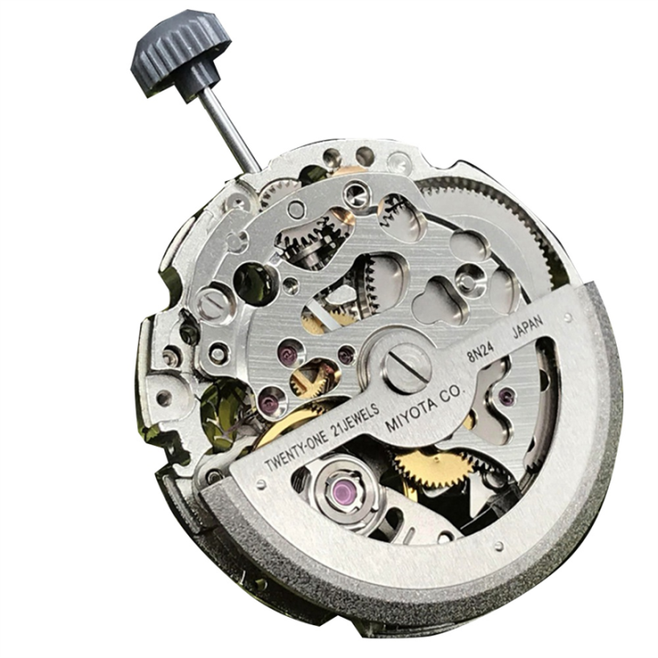 Silver 8N24 Mechanical Miyota 21 Jewels Skeleton Automatic Movement ...