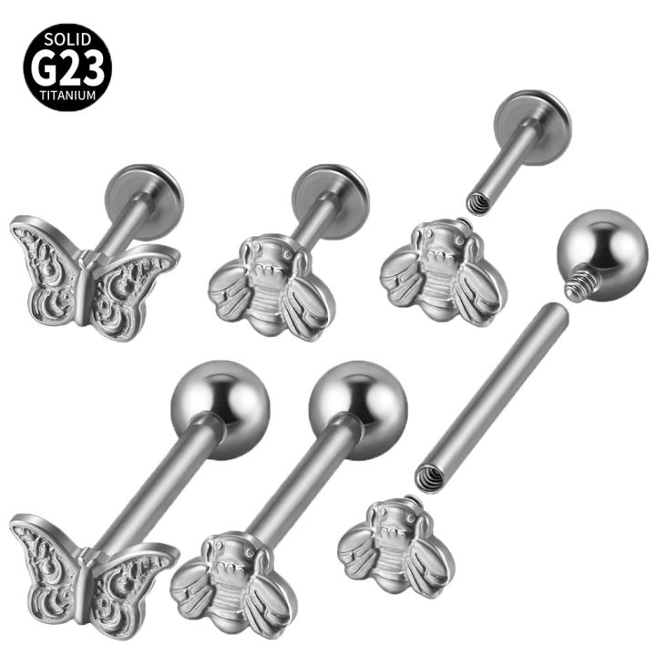 [ New ]G23 Titanium 14G/16G Butterfly Internal Thread Lip Ring Internal ...