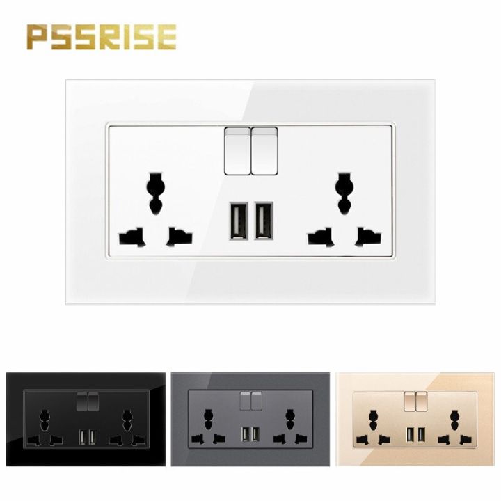 G11 13A Dual USB Universal Three socket Glass Panel Socket Wall Socket ...