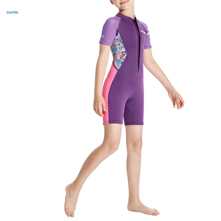 Girls Wetsuit Front Zipper Swimming Costume Scuba Diving Suit Bathing ...
