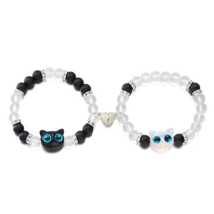 2PCS Aesthetic Luminous Magnetic Heart Couple Bracelet Jewelry Cartoon ...