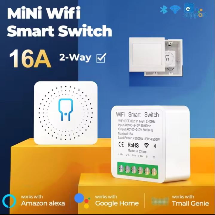 1 Gang 16A Mini Smart Wifi DIY Switch Supports 2 Way Control, Smart Home Automation Module ...