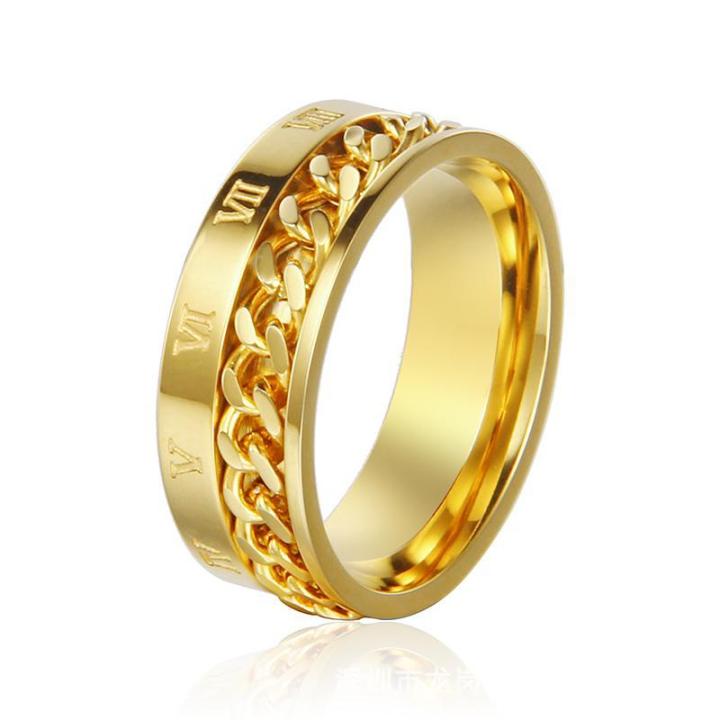 [Good LIFE]Fashion Stainless Steel Gold Color Rotatable Couple Ring ...