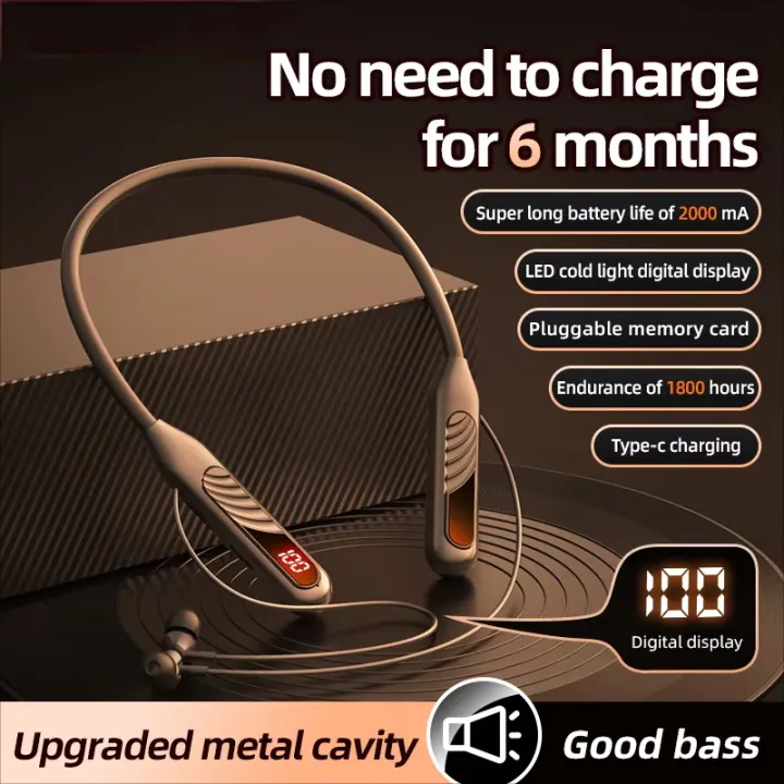 BT8 Wireless Bluetooth Earphones Headphones Outdoor Sports Headset V5.3 Display Button Control ...