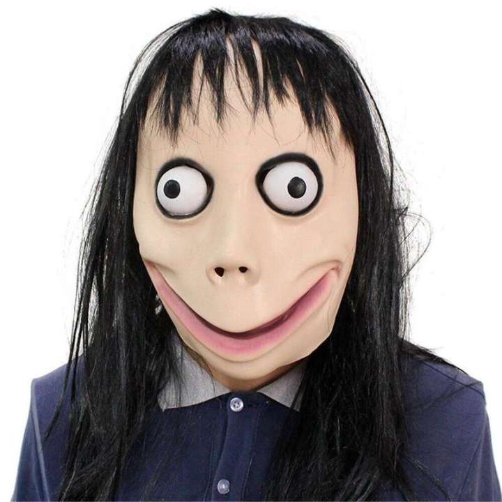 Halloween Horror MOMO Cosplay Ghost Face Big Eyes Long Hair V-shaped ...