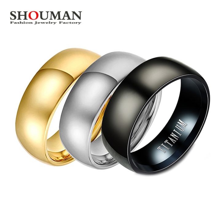SHOUMAN Fashion Black Titanium Ring Smooth Surface Classic Engagement ...