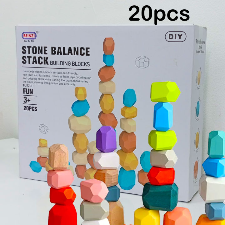 Stone Balance Stack Building Blocks 20PCS Fun Puzzle Colorful Balance ...