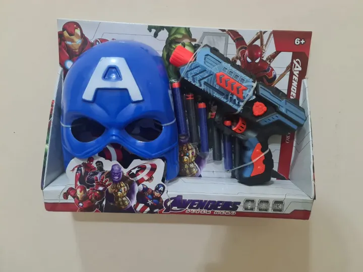 Avengers Soft Bullet Blaster Gun with Mask & Action Figure Super Hero ...