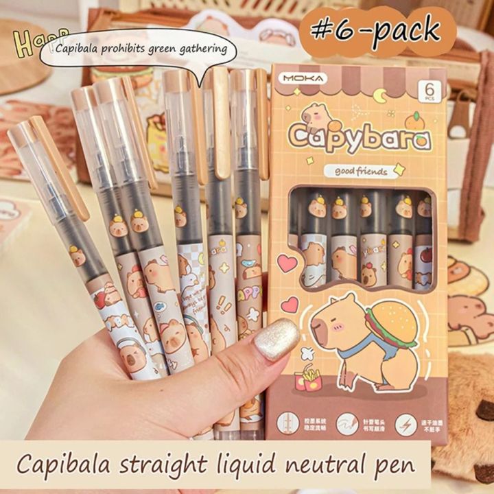 6Pcs Creative Straight Liquid Capibara Neutral Pen Plastic 0.5mm Gel ...