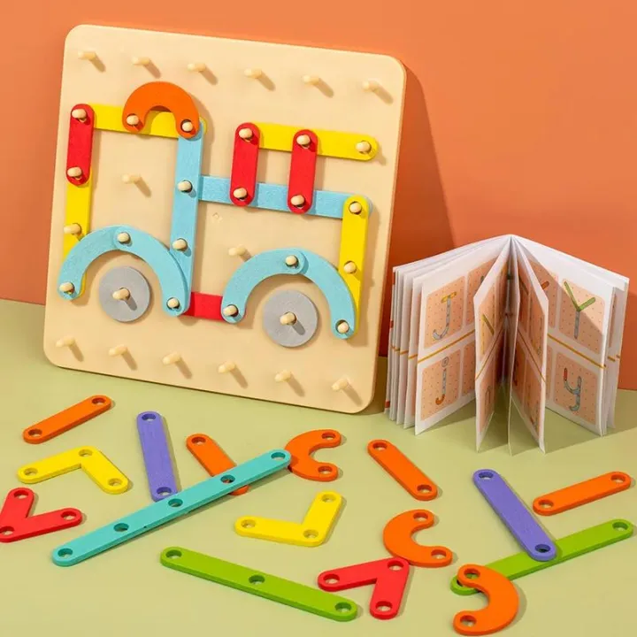 Children Wooden Geoboard Toys Nail Board Geometric Column Set ...