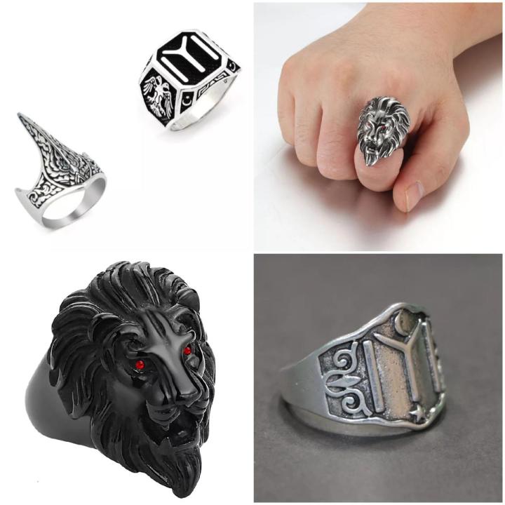 Brand new Stainless Steel pack of 5 Ertugrul KAYI Ring Lion head Ring ...