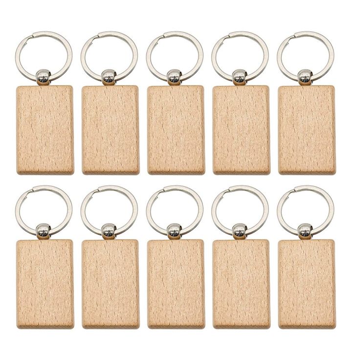 10Pcs Blank Wooden Key Chain Wood Keychain Key Ring Key Tags ...