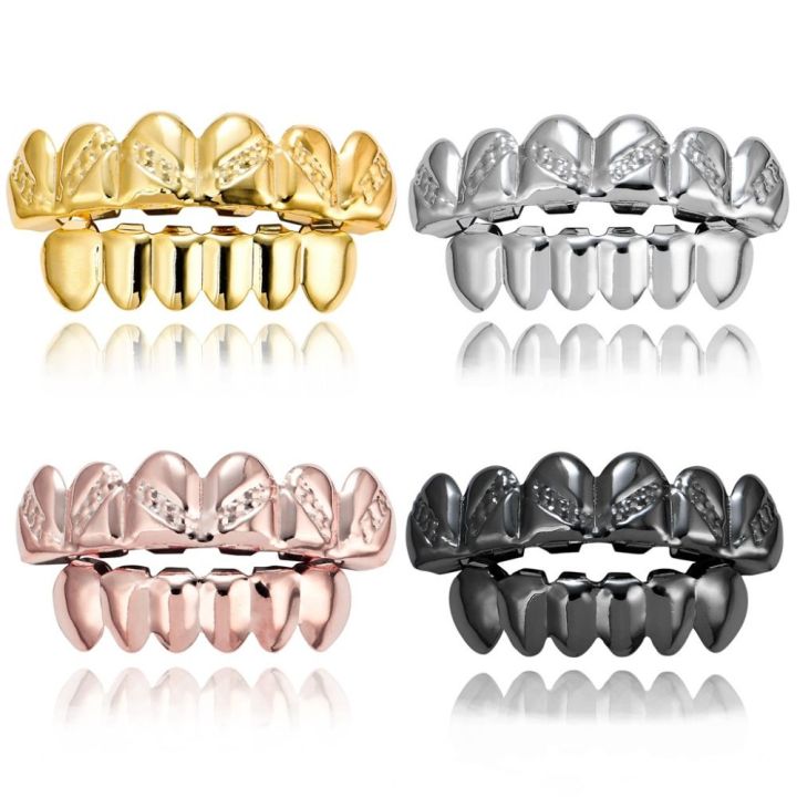 Trendy Gold Silver Hip Hop Teeth Grillz Top Bottom Mouth Metal Tooth ...