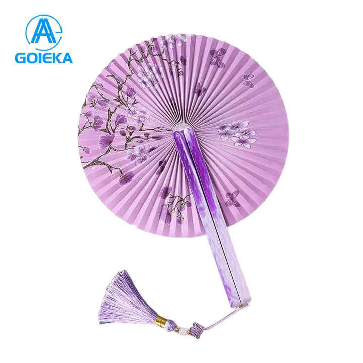 GOIKEA Round Folding Fan Exquisite Chinese Handheld Paper Fan with ...
