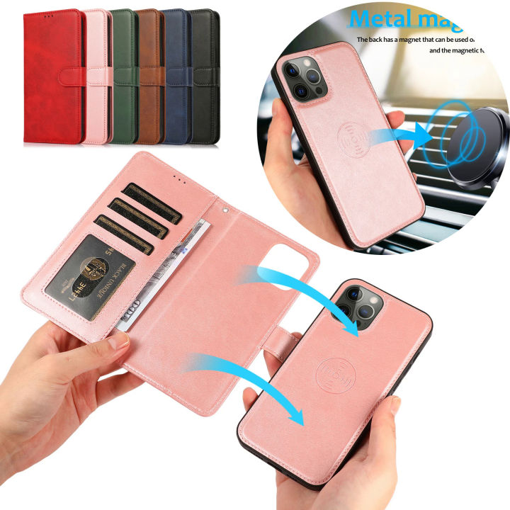 2 in 1 magnetic flip leather wallet case for iPhone 14 15 Pro Max 13 12 11 XR Xs X 6 7 8 plus se ...