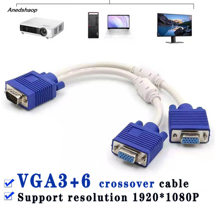 Anedshaop 1 male to 2 female VGA split screen cable 1 Computer Dual 2 ...