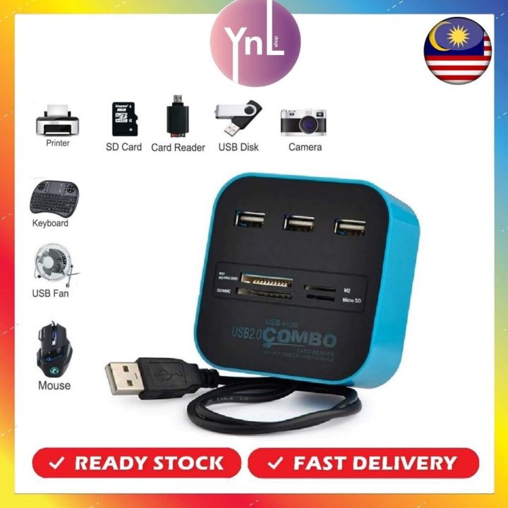 3-Port USB HUB Card Reader Multi Combo Support Micro SD TF M2 MS SDHC ...