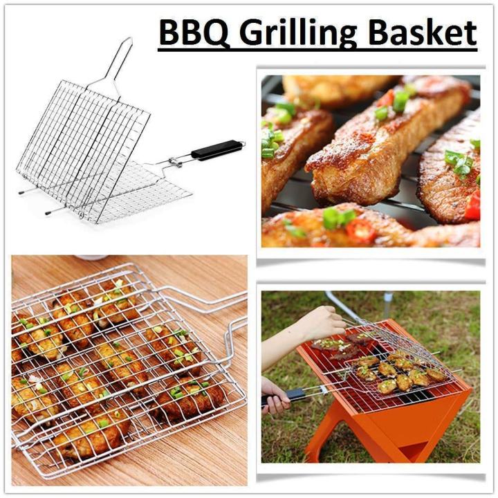 Portable Barbecue BBQ Grill Net Basket Roast Grilling with Wooden ...