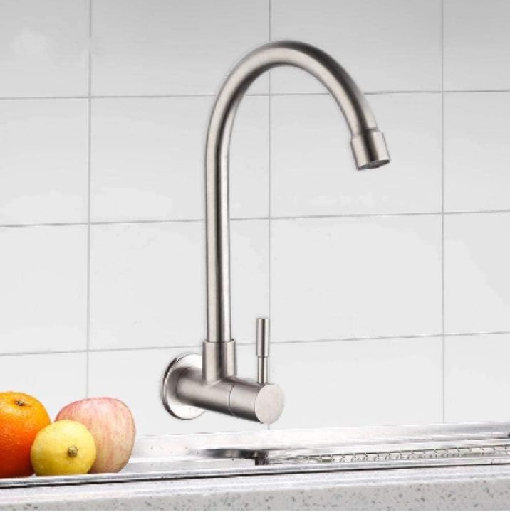 Stainless Steel Wall Mounted Kitchen Sink Tap Matt Silver Kitchen Tap ...