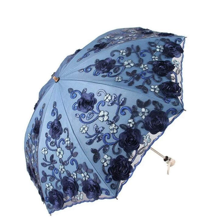 2022 New Vintage Shabby Floral Women Rain Umbrella Chic Pink Rose ...