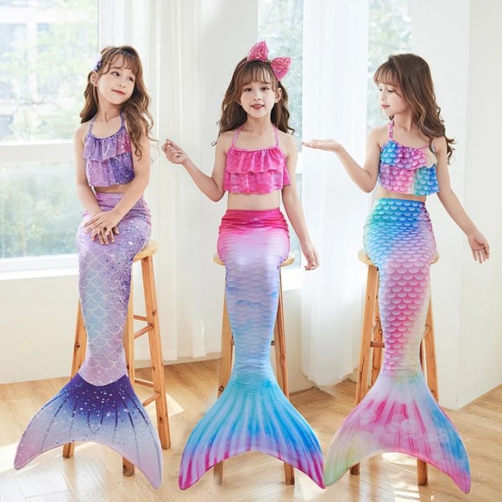 Kids Mermaids Tails For Girls Swimming Dresses Fantasy Swimsuit Can Add ...
