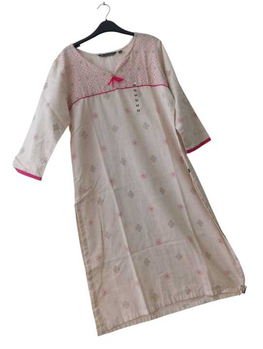 Off White Flower Pink and Gold Printed Open Shalwar Top | Daraz.lk