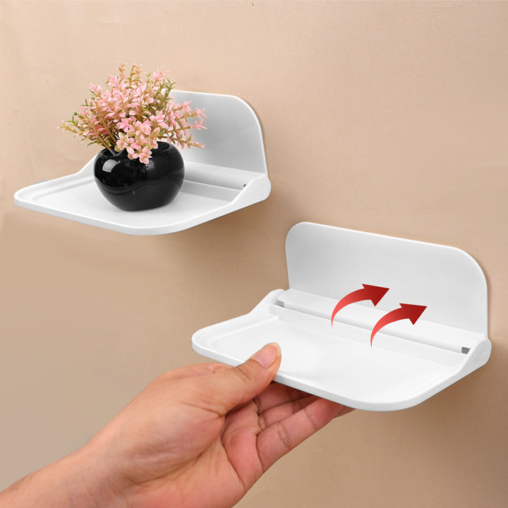 Wall Shelf Sundries Container Holder Adhesive Rack Collapsible Foldable ...