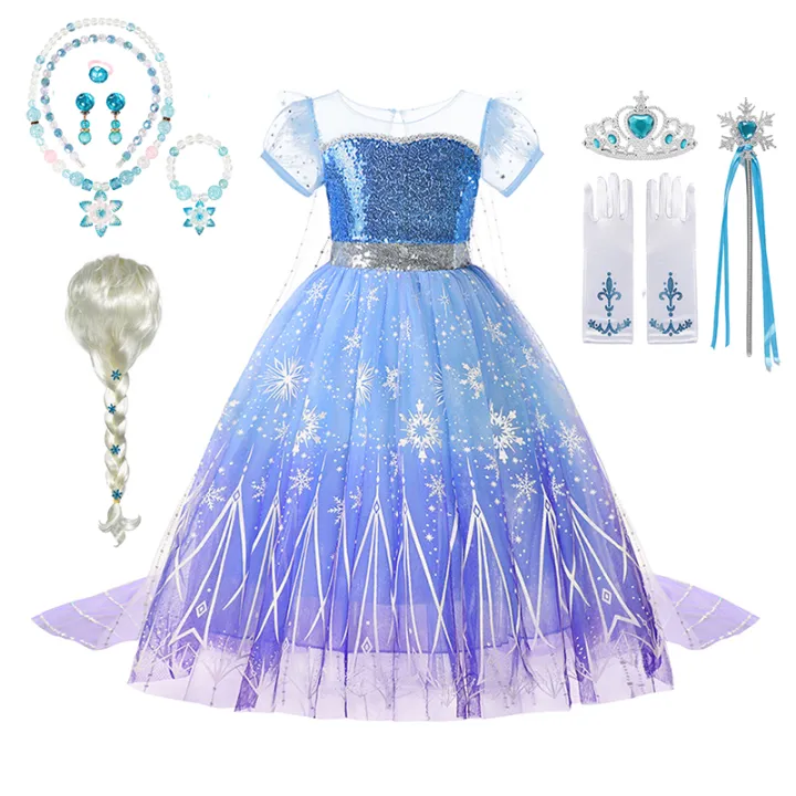 Girls Elsa Cosplay Princess Costume Frozen Role Play Dress Up Fancy ...