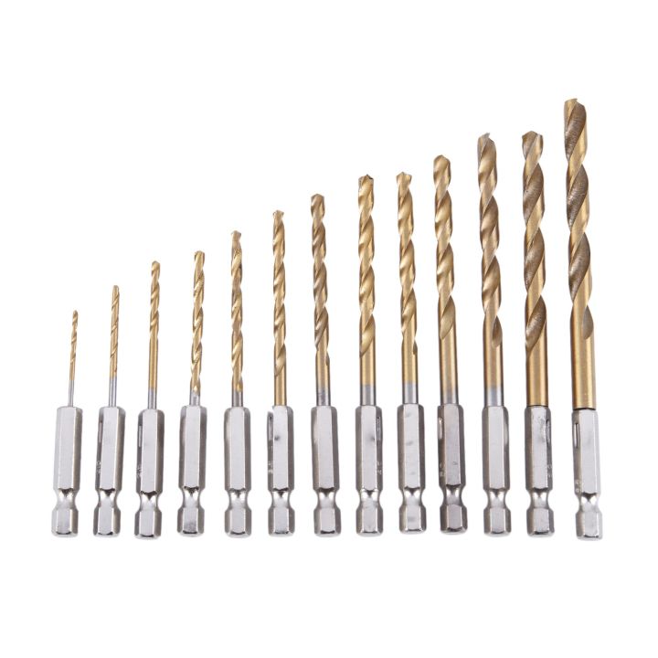 BRADOO 13Pc HSS Titanium Coated Drill Bit Set With 1/4inch Hex Shank ...