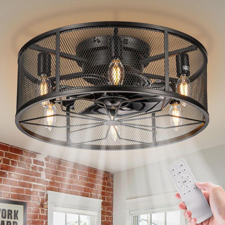 Small Low Profile Recessed Ceiling Fan Cage Black 18 Farmhouse with ...