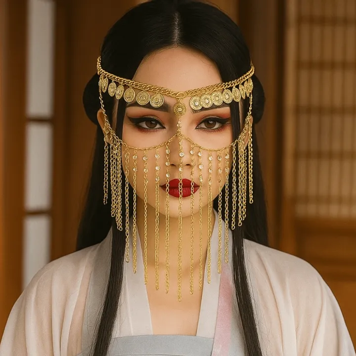 Creative Coin Bell Belly Dance Face Veil Curtain Head Chain Cosplay ...